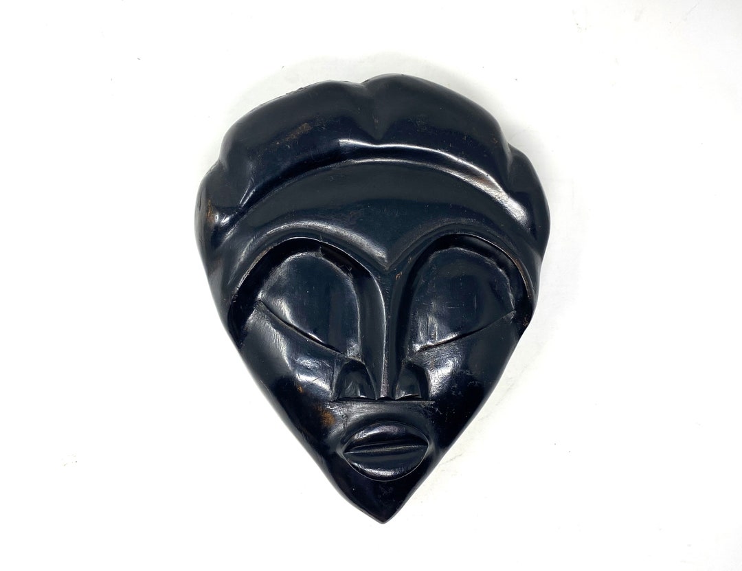 Vintage West African Ebony Wood Carved Mask, African Ebony Mask, Sowo ...
