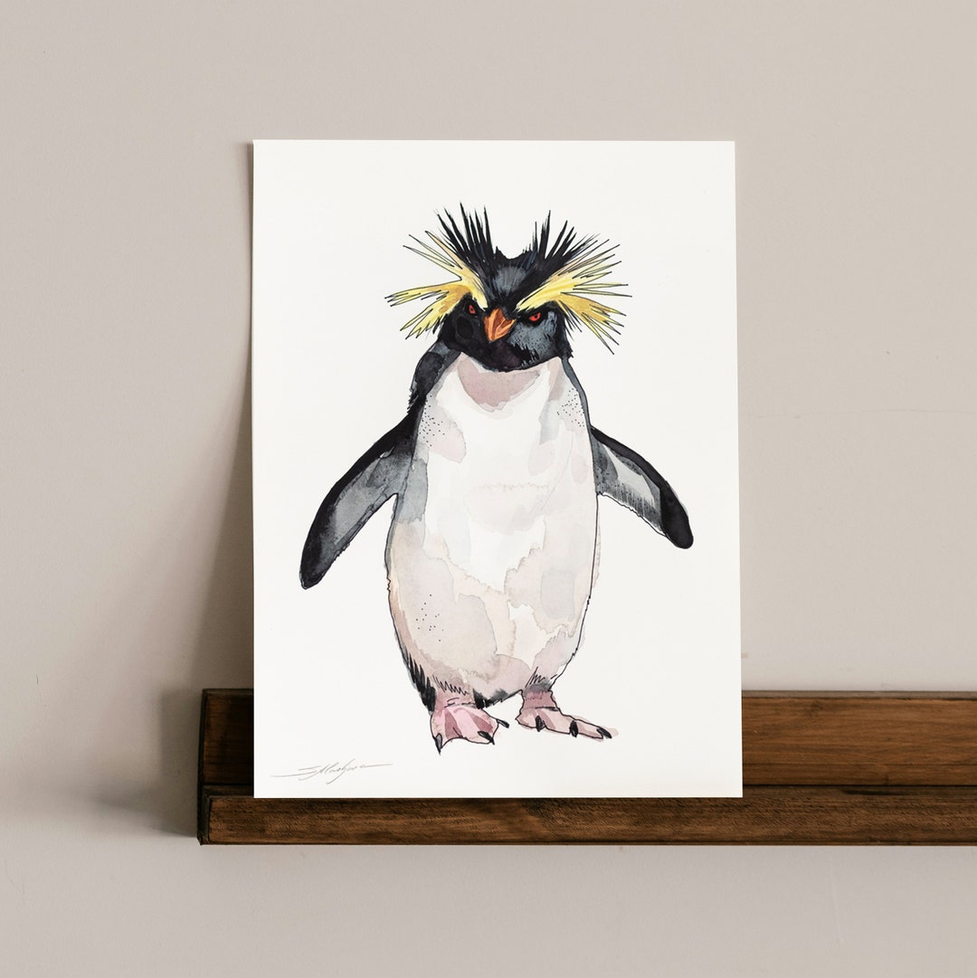 ORIGINAL Northern Rockhopper Penguin Watercolor Painting, Hand-painted ...