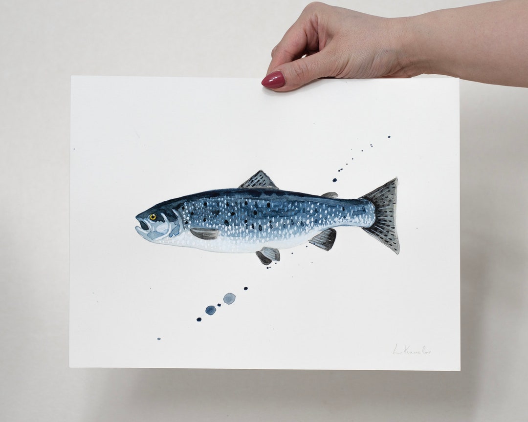 ORIGINAL Atlantic Salmon Watercolor Painting, Hand-painted Artwork, One ...