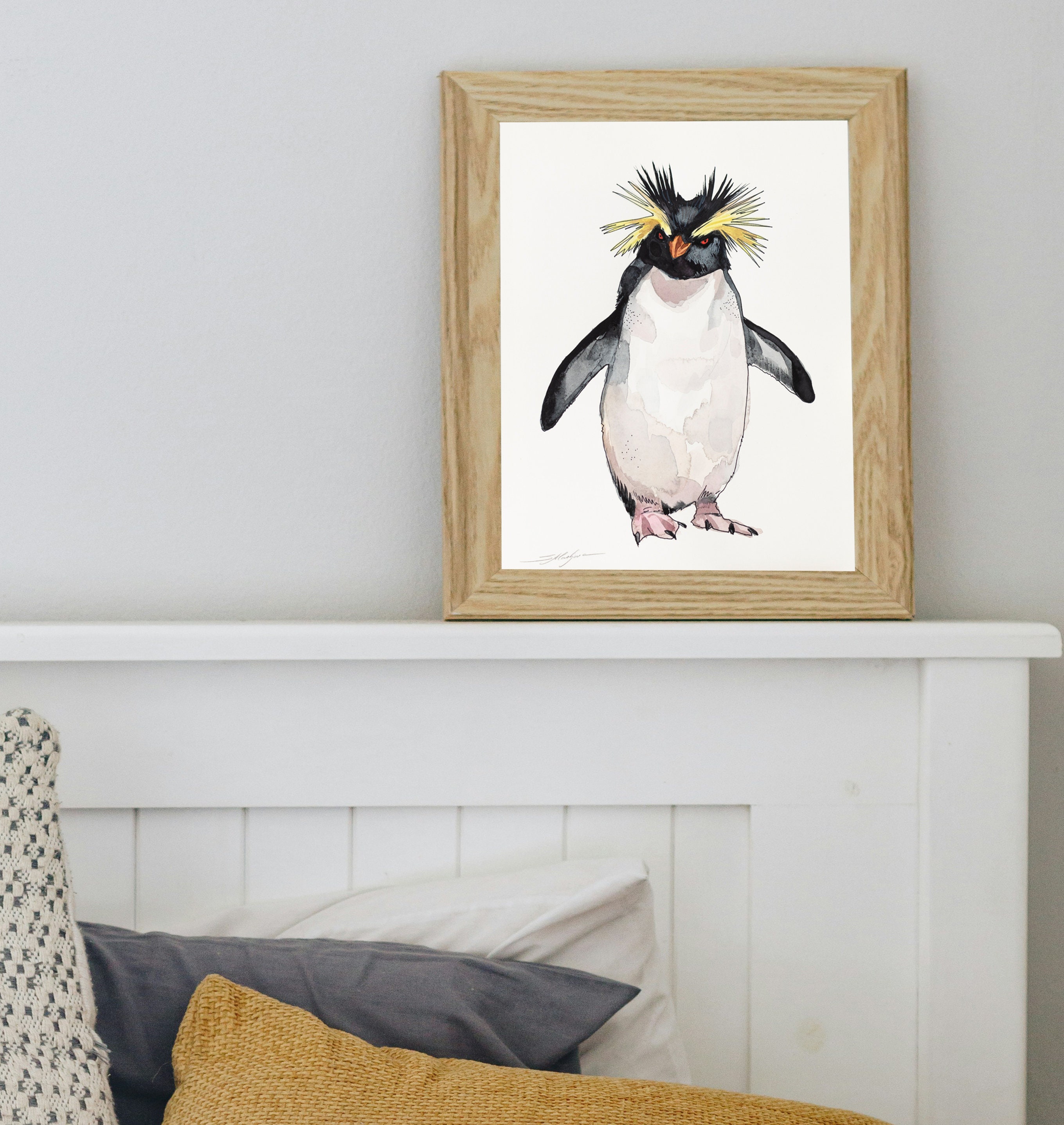 ORIGINAL Northern Rockhopper Penguin Watercolor Painting, Hand-painted ...