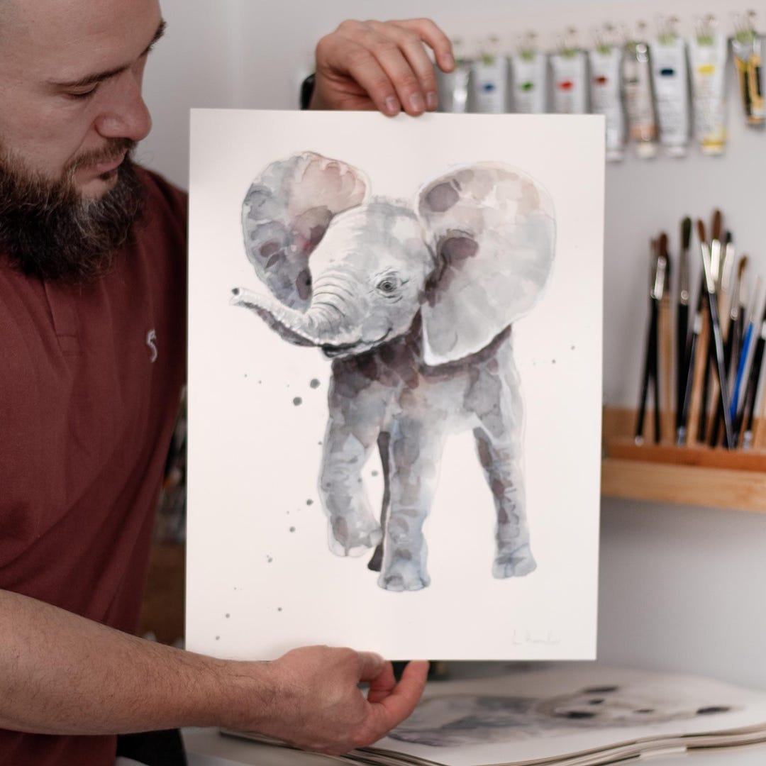 ORIGINAL Baby Elephant Watercolor Painting, Hand-painted Artwork, One ...