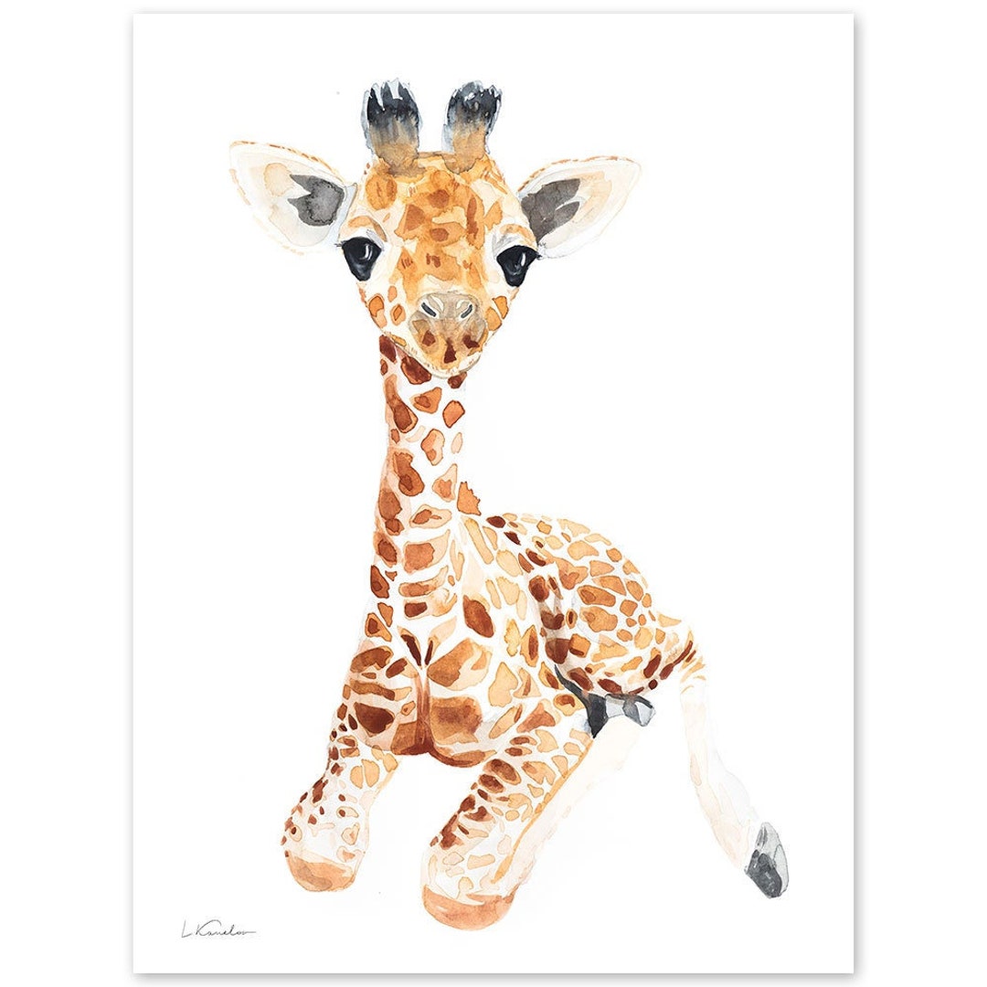 Baby Giraffe Watercolor, Nursery Print, Colorful Wall Art, Baby Room ...