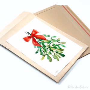 Christmas Mistletoe Watercolor Painting Print, Holiday Decor, Plant ...