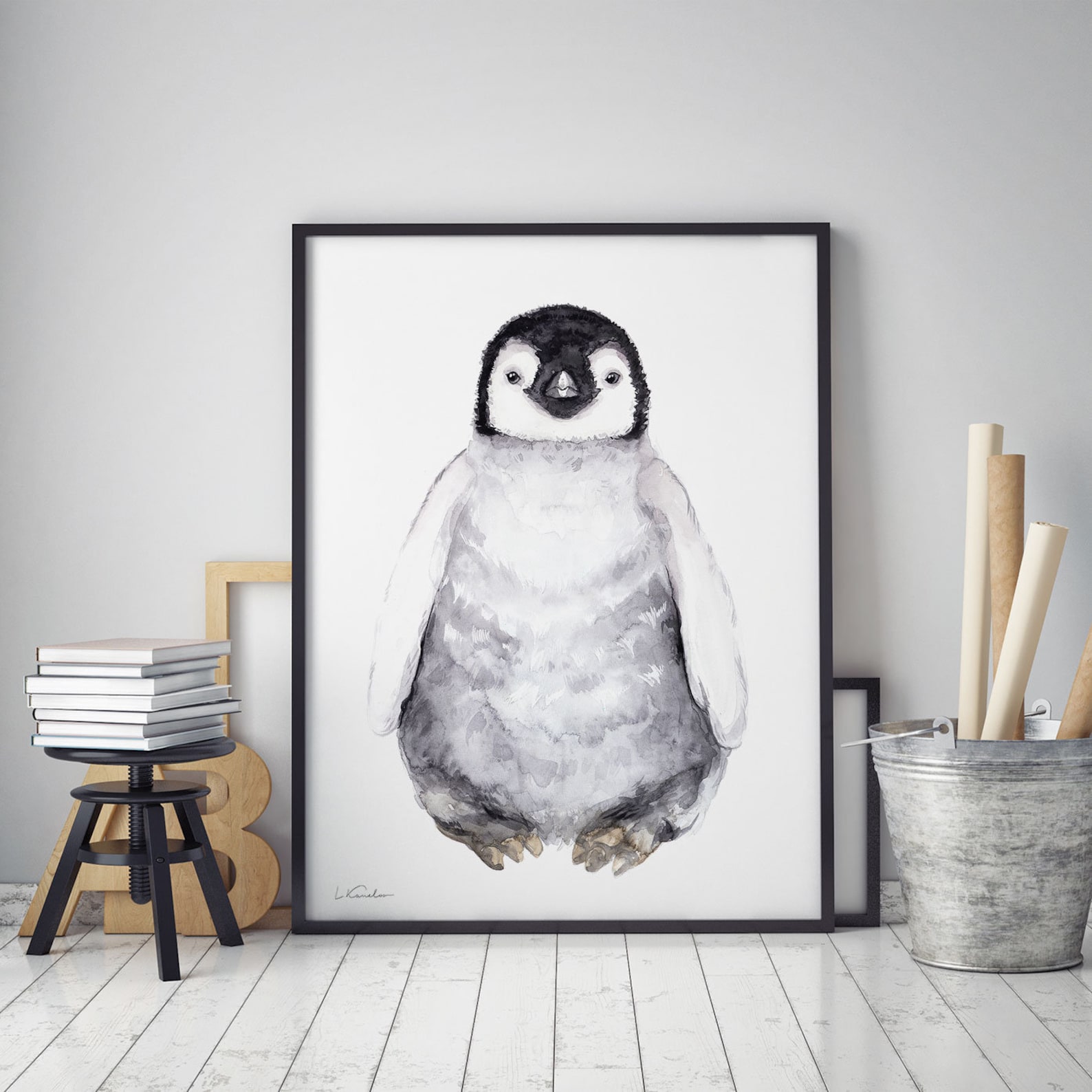 Baby Penguin Watercolor, Nursery Animal Print, Toddler Room Print ...