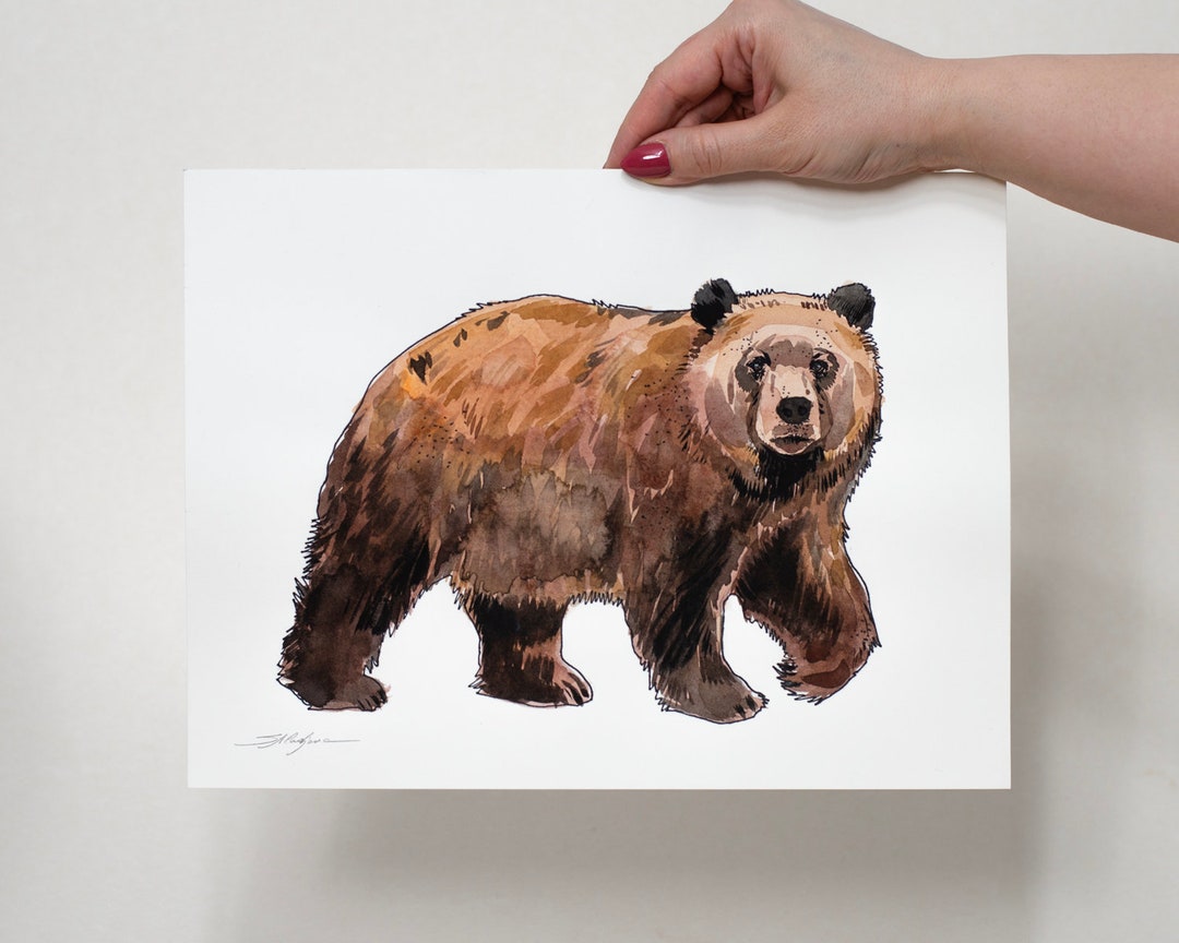 ORIGINAL Brown Bear Watercolor Painting, Hand-painted Artwork, One-of-a ...