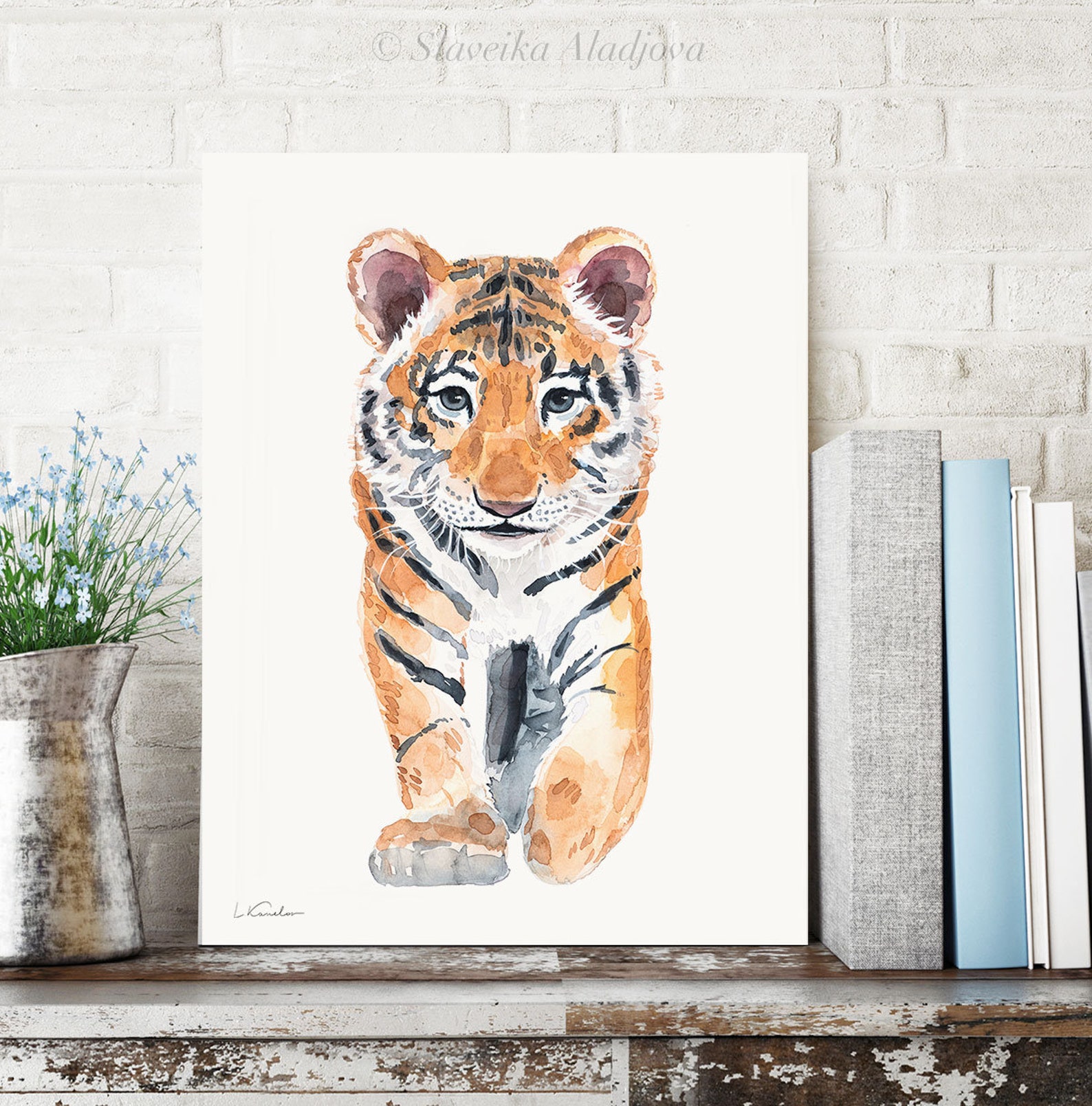Baby Tiger Watercolor, Kids Nursery Print, Colorful Wall Art, Big Cat ...