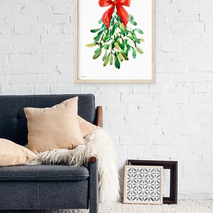 Christmas Mistletoe Watercolor Painting Print, Holiday Decor, Plant ...