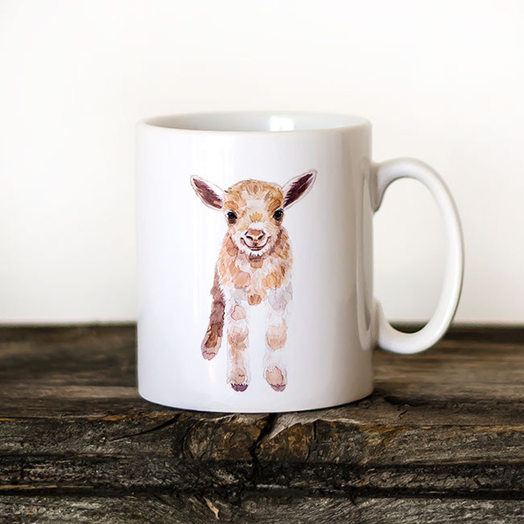 Goat Coffee Mug, Cute Goat Cup, Baby Goat, Colorful Animal Mug, Hot ...