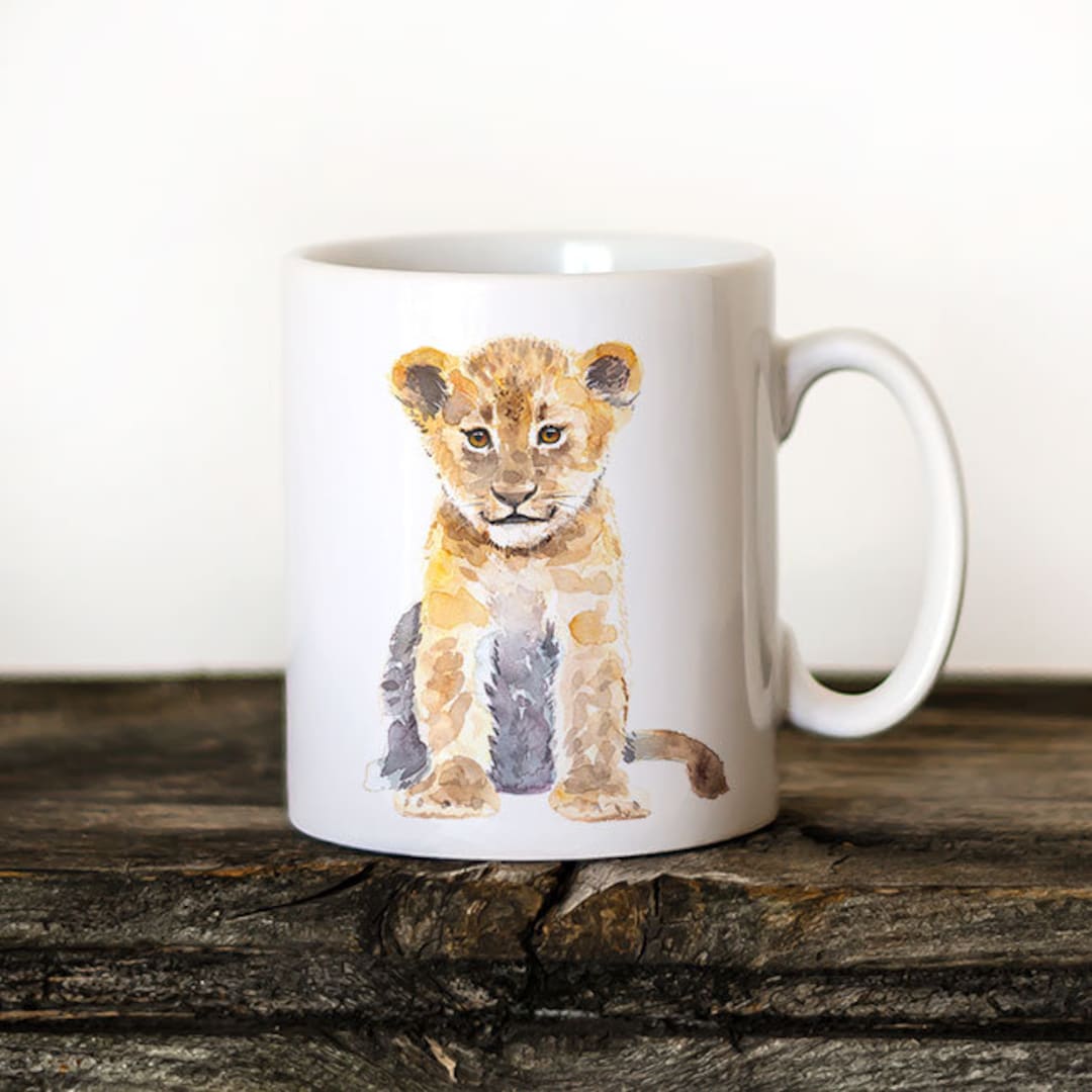Lion Coffee Mug, Funny Lion Cup, Lion Cub Mug, Colorful Animal Mug ...
