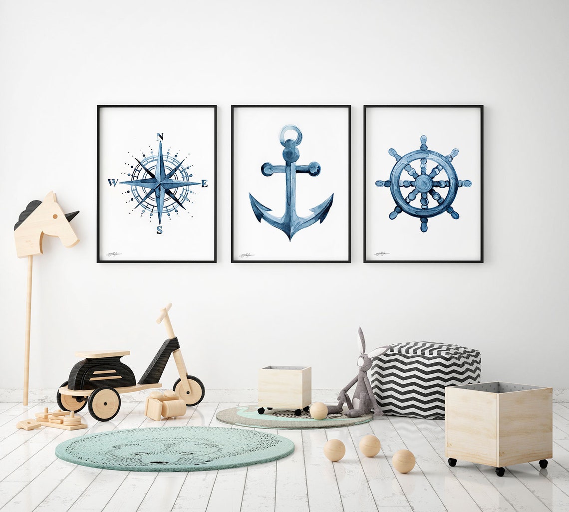 Rudder Watercolor Print Coastal Wall Art Nautical Nursery - Etsy