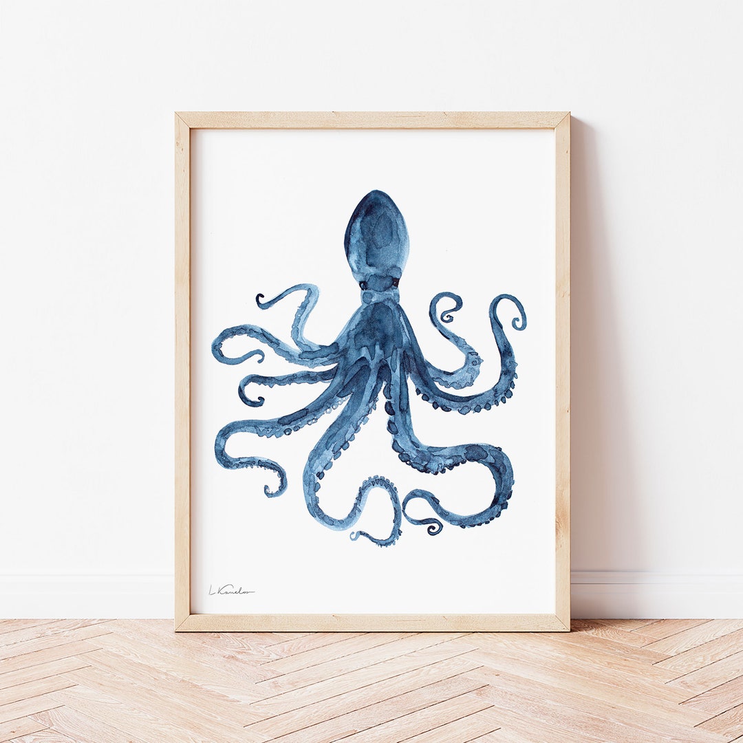 Octopus Watercolor Print, Coastal Wall Art, Nautical Nursery Decor ...