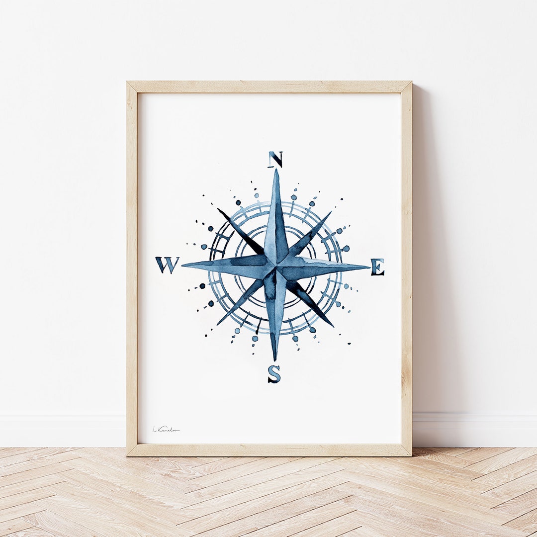 Compass Watercolor Print, Coastal Wall Art, Nautical Nursery Decor ...