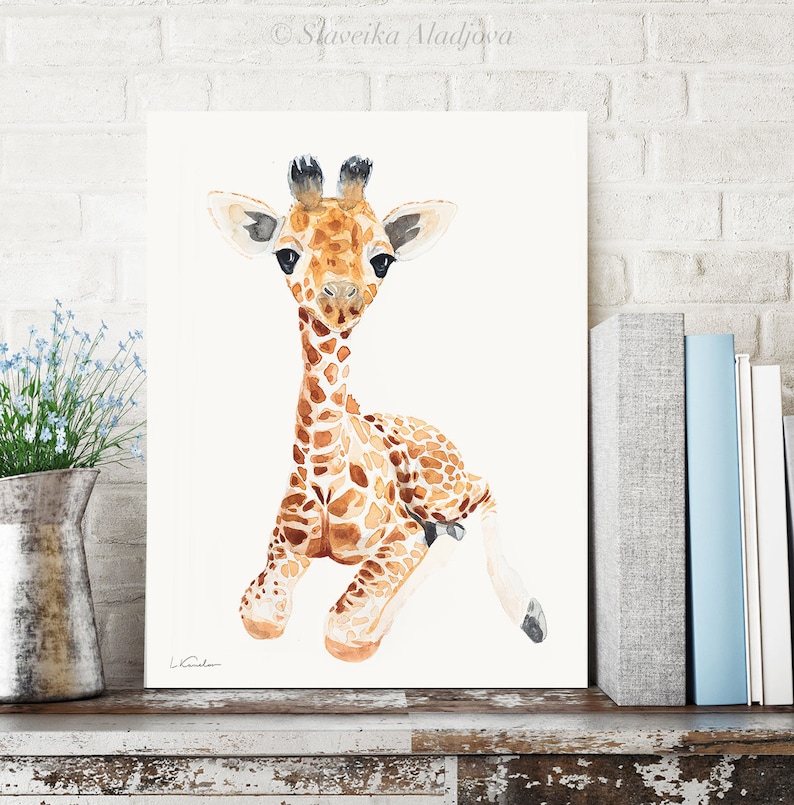 Baby Giraffe Watercolor, Nursery Print, Colorful Wall Art, Baby Room ...