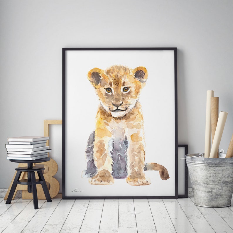 Baby Lion Watercolor, Kids Nursery Print, Colorful Wall Art, Baby Room ...