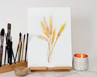 Wheat Watercolor Painting Set - Original Hand-painted Grain Art (8x11 ...