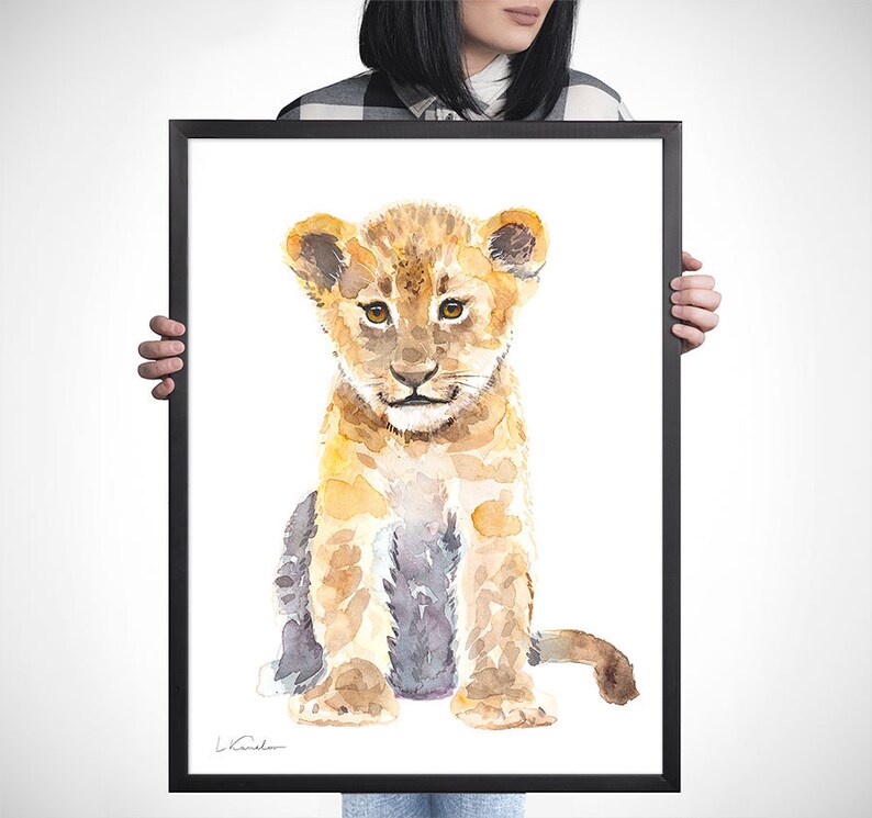 Baby Lion Watercolor, Kids Nursery Print, Colorful Wall Art, Baby Room ...