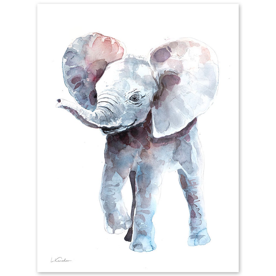 Baby Elephant Watercolor, Nursery Print, Colorful Kids Wall Art, Baby ...