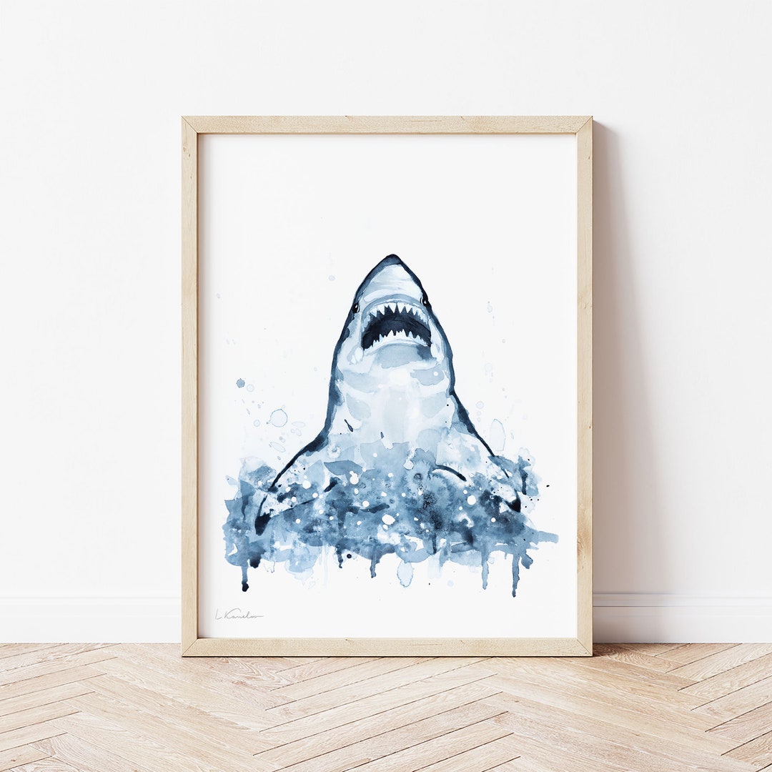 Shark Watercolor Print, Coastal Wall Art, Nautical Nursery Decor, Beach ...