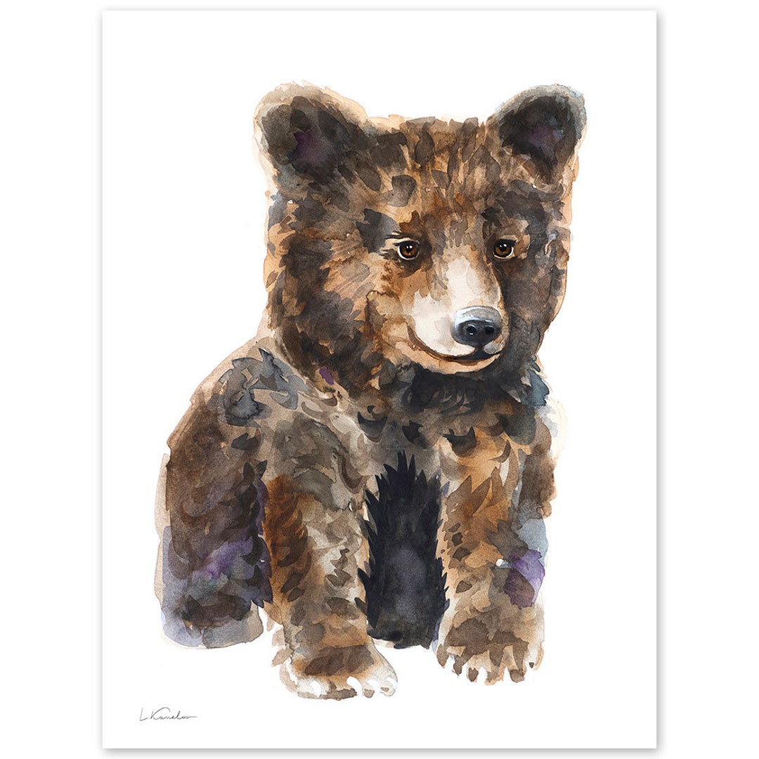 Brown Bear Watercolor Print, Baby Nursery, Colorful Kids Wall Art, Baby ...