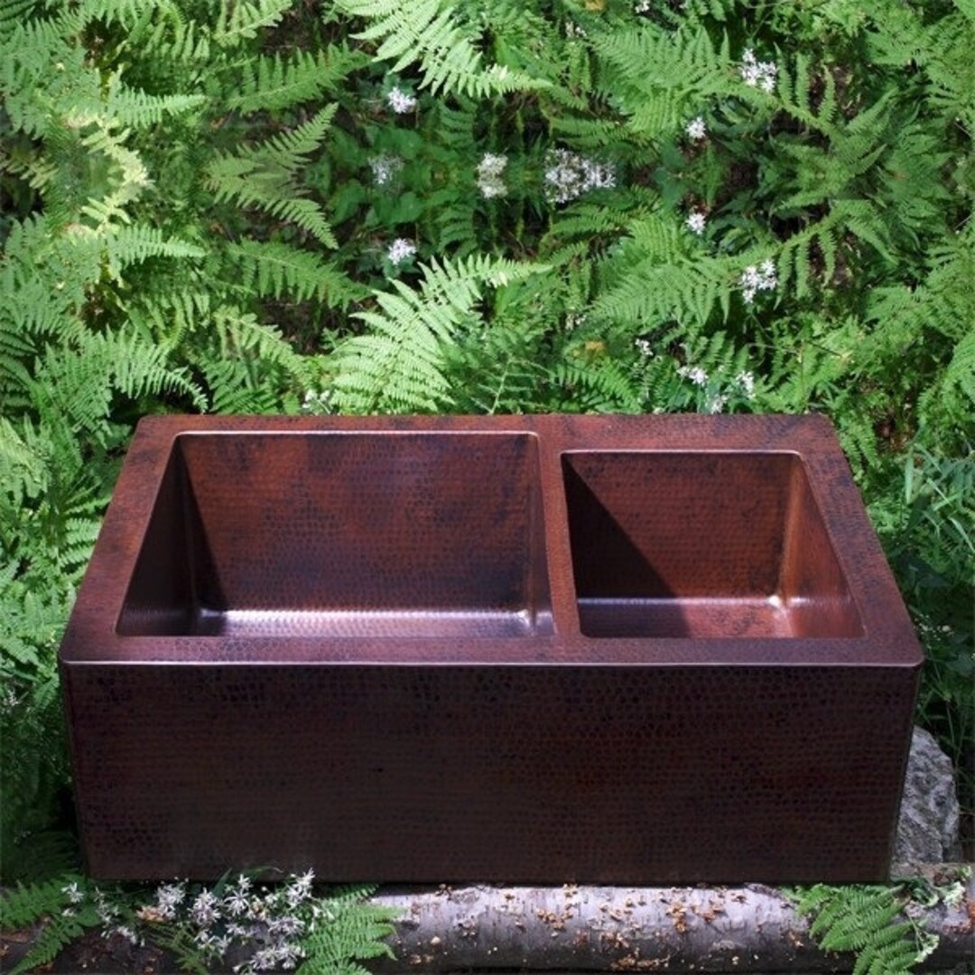 Copper Farmhouse Apron Kitchen Sink, Double Well, Artisan Created - Etsy