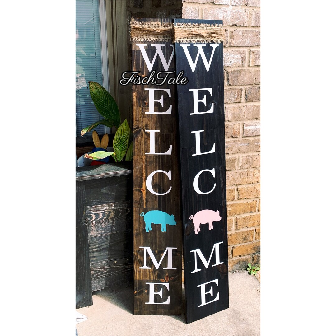 Large Welcome Sign With Pig - Piggy Welcome - Wood Farm Sign - Any ...