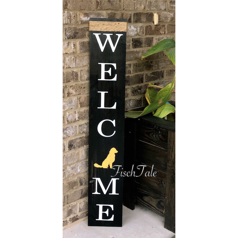 Large Welcome Sign With Golden Retriever Welcome Wood Sign | Etsy