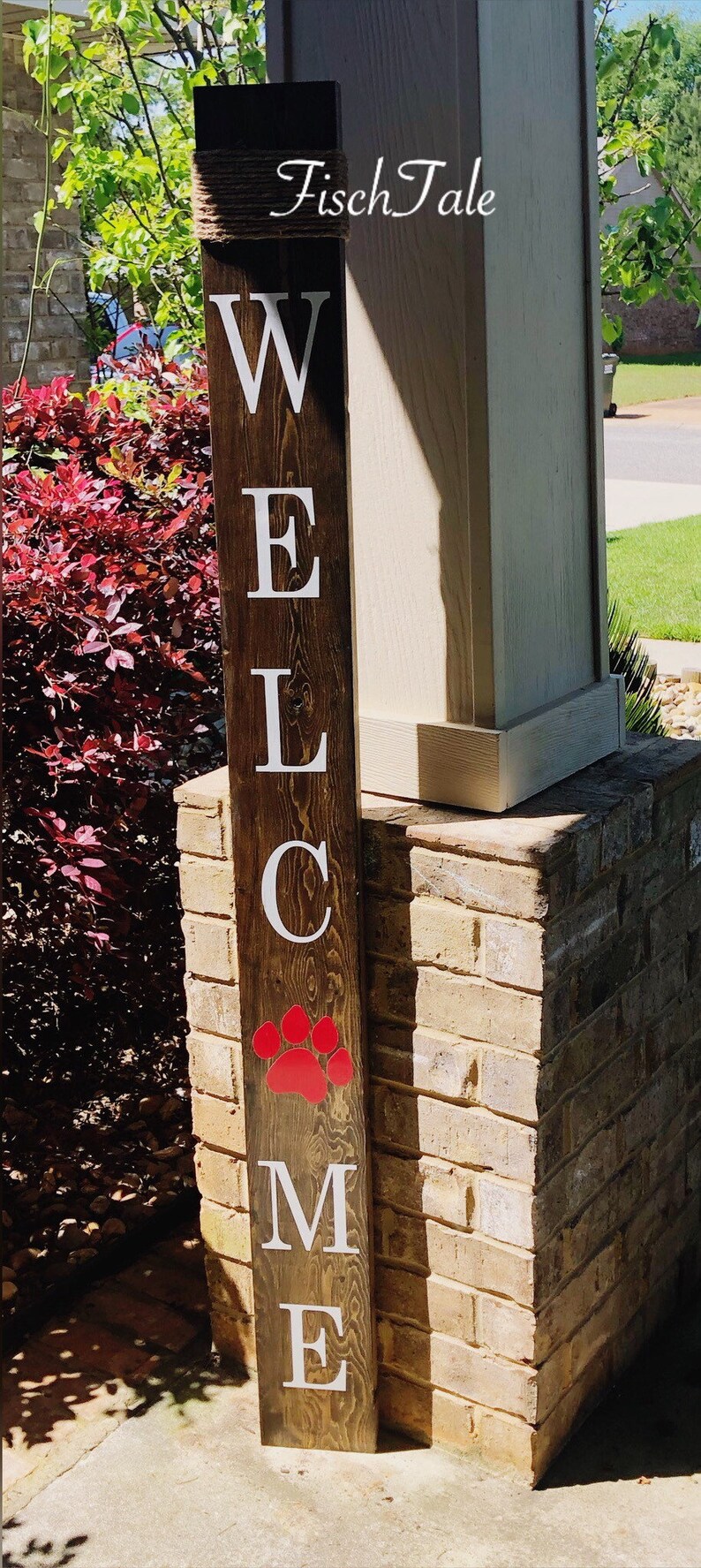 Large Welcome Sign With Paw Print - Pawprint Welcome - Wood Sign - Dog ...