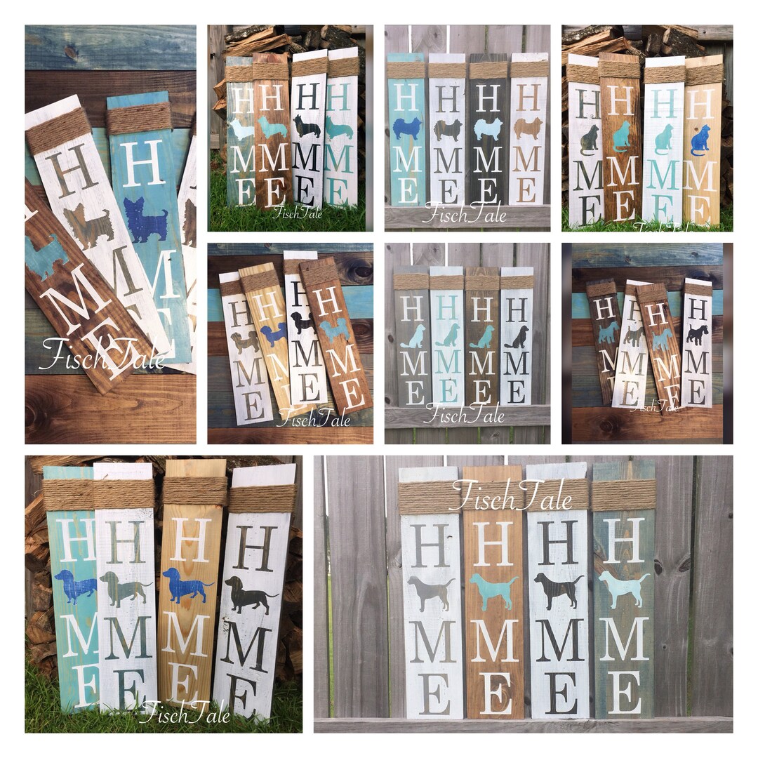 Wooden Dog Home Signs - Welcome - Dog Sign - Home Sign With Dog - Dog ...