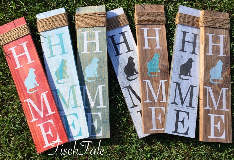 Cat Home Sign - Welcome - Cat Sign - Sign With Kitty Cat - Wooden Sign ...