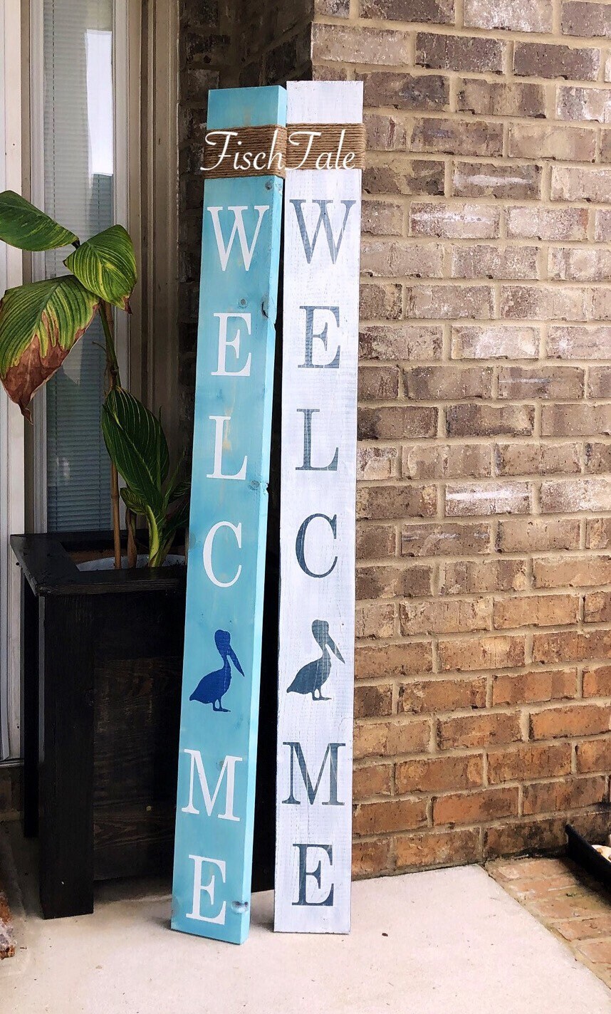 Large Welcome Sign With Pelican - Pelican Welcome - Wood Sign - Bird ...