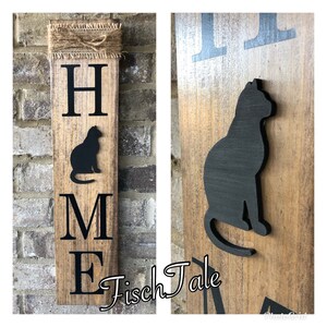 Cat Home Sign - Welcome - Cat Sign - Sign With Kitty Cat - Wooden Sign ...