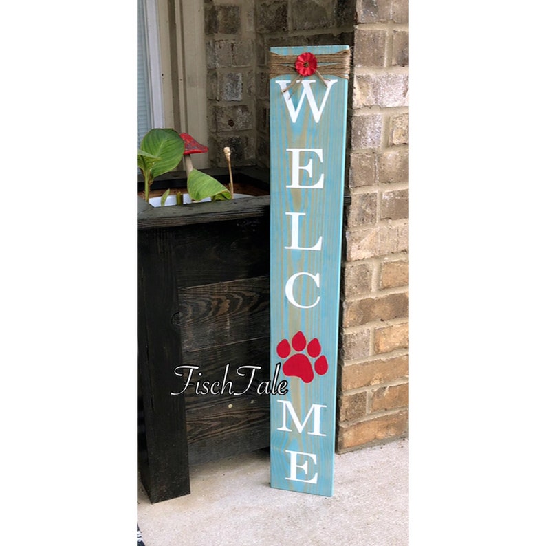 Large Welcome Sign With Pawprint Dog Welcome Wood Cat Sign | Etsy
