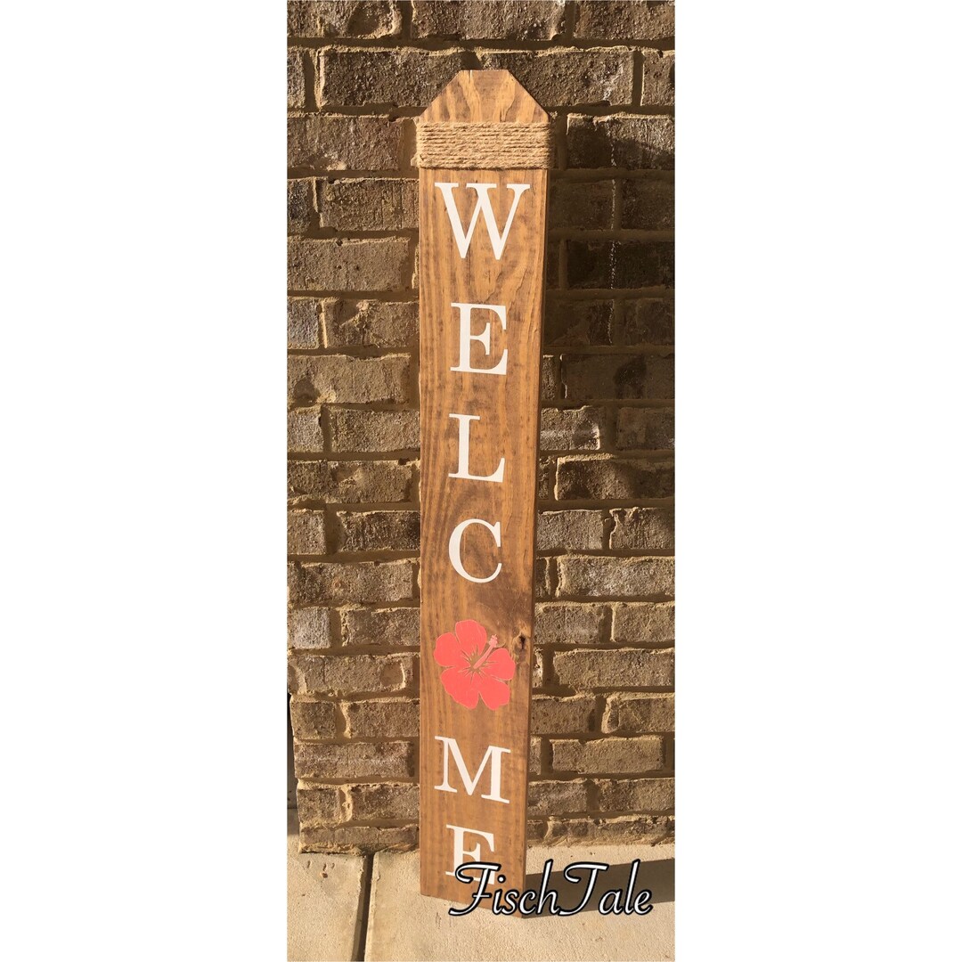Aloha Welcome Sign – Hawaiian Wood Sign With Hibiscus (4’) - Etsy