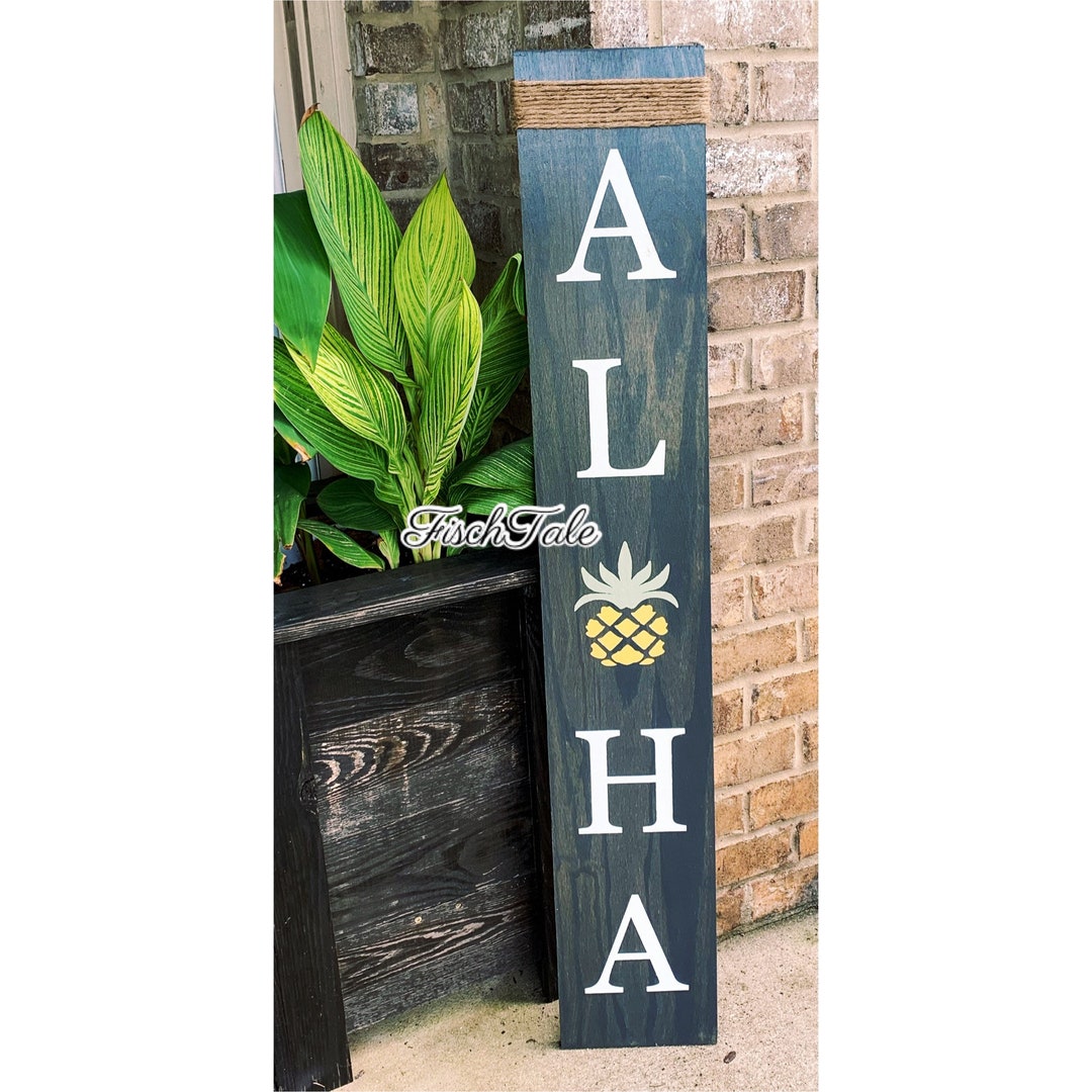 Large Aloha Pineapple Wood Sign – Tropical Welcome Porch Decor (48x8 ...