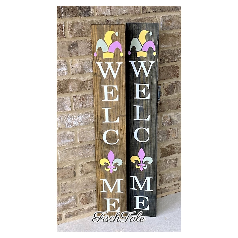 Fleur De Lis Mardi Gras Welcome Sign – Jester Hat Wooden Porch Leaner ...