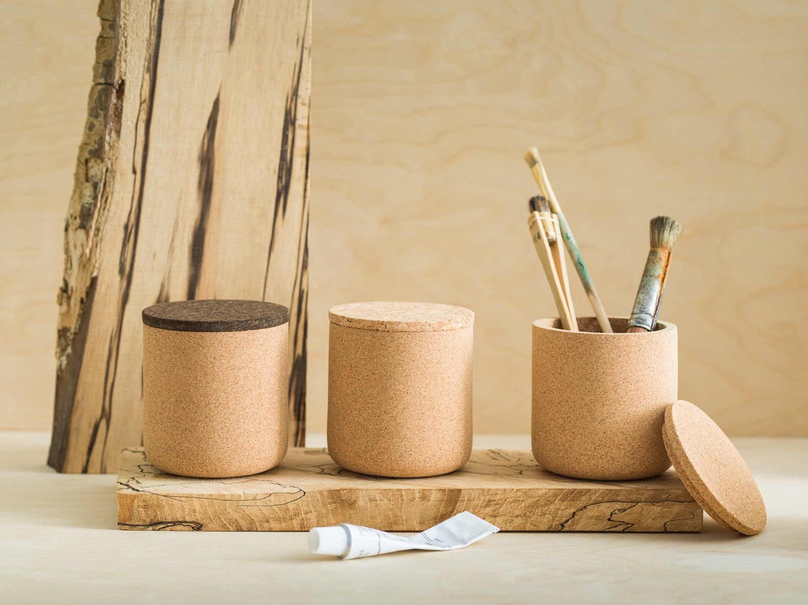 Emke Cork Vessel Ash Cork Lid Desk Tidy Storage Pot - Etsy