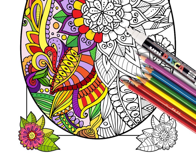 Easter Eggs Coloring Book, 6 PDF Detailed Coloring Pages, Zentangle ...