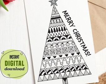 Customizable Christmas Holly Holiday Greeting Card to Color - Etsy