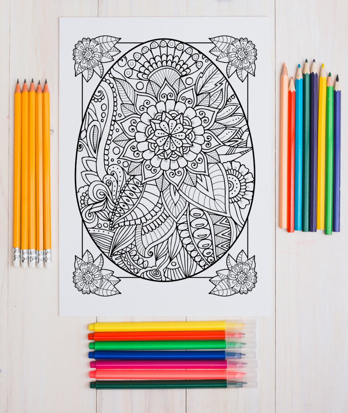 Easter Egg Coloring Page, PDF Floral Zentangle Printable Coloring Page ...