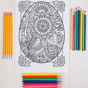 Easter Egg Coloring Page, PDF Floral Zentangle Printable Coloring Page ...