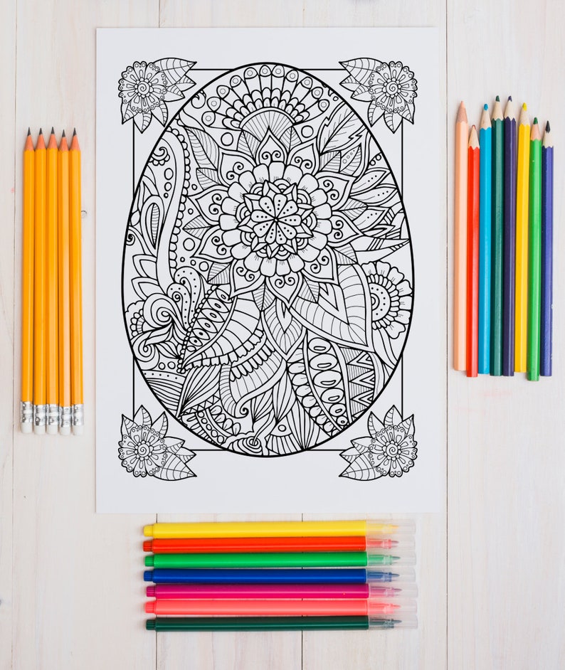 Easter Egg Coloring Page, PDF Floral Zentangle Printable Coloring Page ...