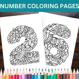 Floral Number Coloring Pages. Doodle 0-9 Number Coloring. Printable ...