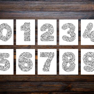 Floral Number Coloring Pages. Doodle 0-9 Number Coloring. Printable ...