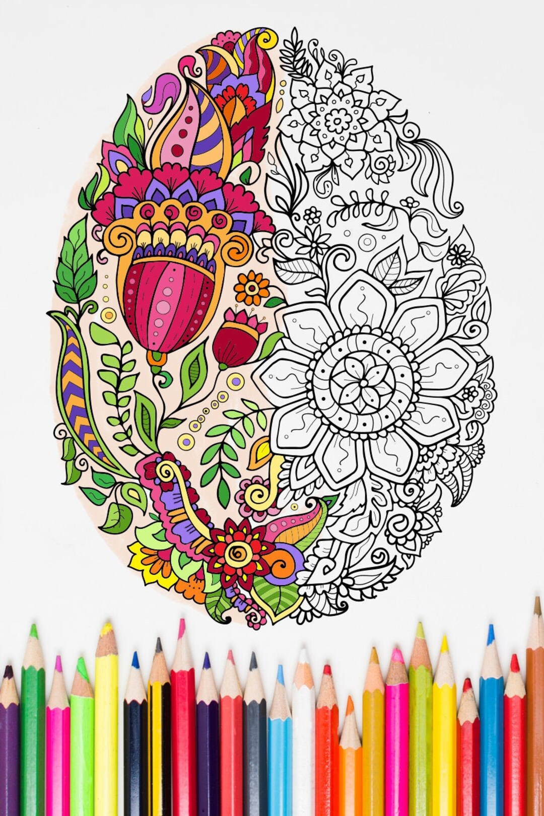 Easter Egg Coloring Page, PDF Floral Zentangle Printable Coloring Page ...