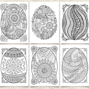Easter Eggs Coloring Book, 6 PDF Detailed Coloring Pages, Zentangle ...
