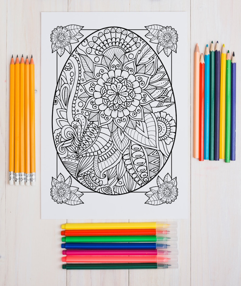 Easter Eggs Coloring Book, 6 PDF Detailed Coloring Pages, Zentangle ...