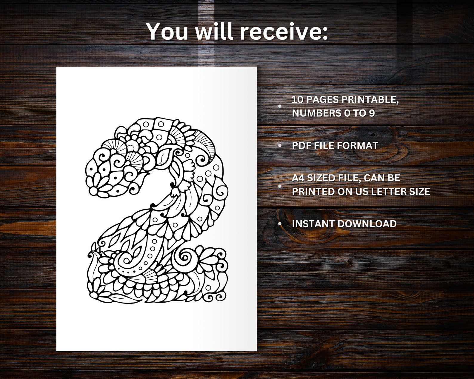 Floral Number Coloring Pages. Doodle 0-9 Number Coloring. Printable ...