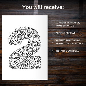 Floral Number Coloring Pages. Doodle 0-9 Number Coloring. Printable ...