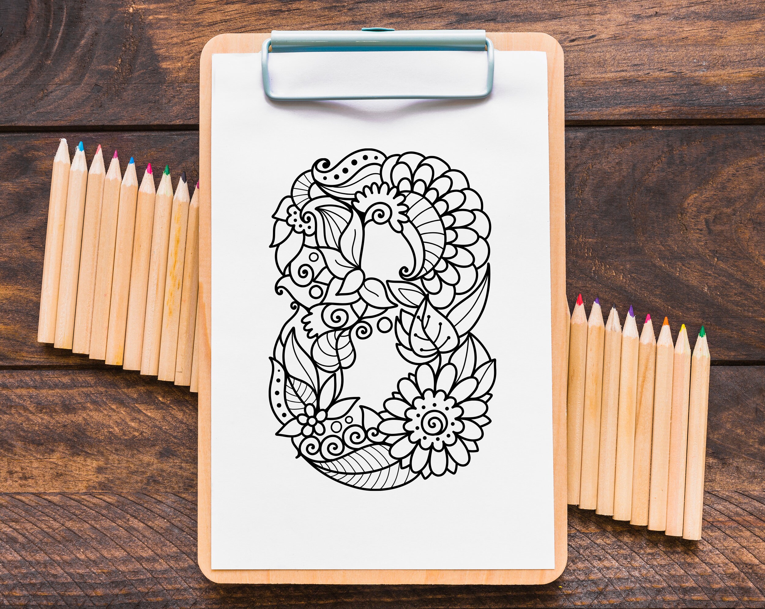 Floral Number Coloring Pages. Doodle 0-9 Number Coloring. Printable ...