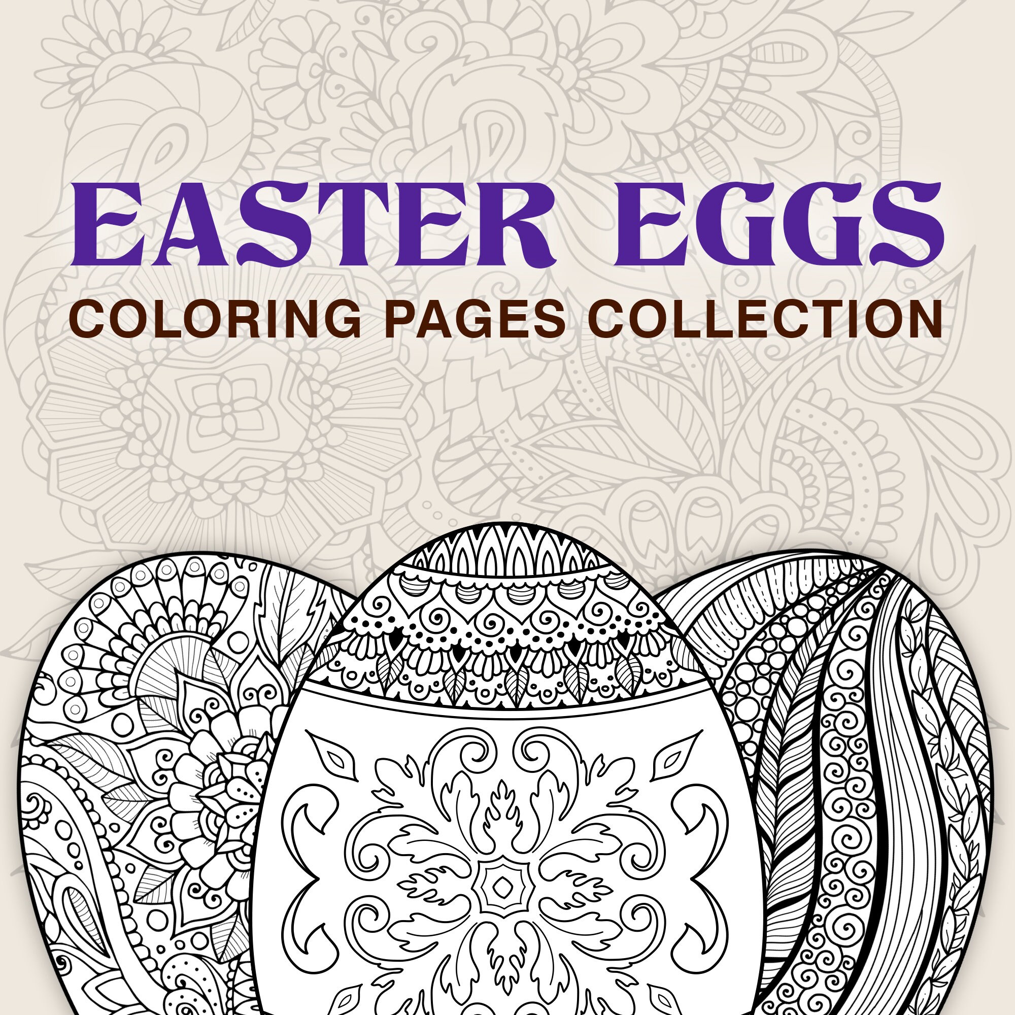 Easter Eggs Coloring Book, 6 PDF Detailed Coloring Pages, Zentangle ...